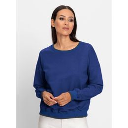 Sweatshirt Heine, Damen, Gr. 42, blau (royalblau), 100% Baumwolle, unifarben, Rundhals, Sweatshirts Sweatshirt