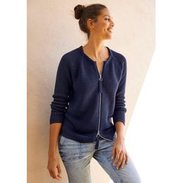 Strickjacke Heine, Damen, Gr. 38, blau (marine), 100% Baumwolle, unifarben, Strickjacken Strickjacke