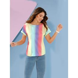 Schlupfbluse Classic Basics, Damen, Gr. 42, bunt (lavendel, zitrone, bedruckt), 100% Polyester, bedruckt, gemustert, mehrfarbig, Rundhals, Blusen Schlupfbluse