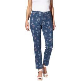 Damen Jeans mit floralem Druck blue-stone-washed, Gr&ouml;&szlig;e 56