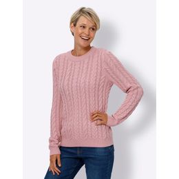 Rundhalspullover Classic Basics "Langarm-Pullover", Damen, Gr. 42, lila (hortensie), 100% Polyacryl, gemustert, Pullover