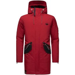 Wintermantel STONE HARBOUR "Ragaan", Herren, Gr. XXL (56), rot (dunkelrot), Oberstoff: 100% Polyester, Futter: 100% Polyester, Wattierung: 100% Polyester, Ärmelfutter: 100% Polyester, modisch, regular fit ca. Mitte Oberschenkel, hoch geschlossener Ausschnitt, verstellbar Rippstrickbündchen kontrastfarben,mit Reißverschluss,verstellbar, Mäntel, modischer Herren Winterparka mit Teddyfell Futter