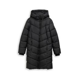 Tom Tailor Damen Puffer-Mantel mit Kapuze, schwarz, Uni, Gr. L