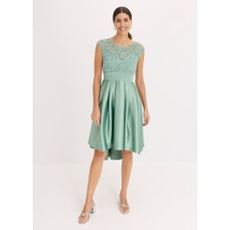 bonprix Vokuhila-Kleid aus gl&auml;nzendem Satin mit Spitze, gr&uuml;n
