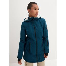 bonprix wasserdichte Funktions-Outdoor-Longjacke mit Teddyfleece, petrol, Gr.44, Winddichte Regenjacke mit abnehmbarer Kapuze, Teddyfleece im Kragen und in der Kapuze, aus Fleece