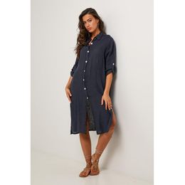 Le Monde du Lin Leinen-Kleid in Dunkelblau - 76% | Größe 40/42 | Damen-kleider