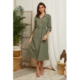 Lin Passion Leinen-Kleid in Khaki - 73% | Größe 40/42 | Damen-kleider