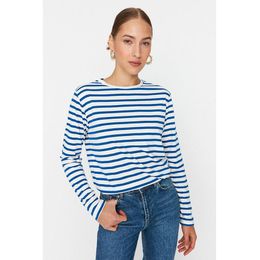 Trendyol Longsleeve in Blau/ Wei&szlig; - 53% | Gr&ouml;&szlig;e S | Damen-tops
