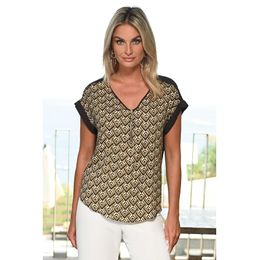 Bleu d'Azur Bluse "Ebene" in Khaki/ Schwarz - 78% | Größe 34-38 | Damen-blusen