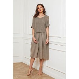 Fleur de Lin Leinen-Kleid "Equanone" in Taupe - 79% | Gr&ouml;&szlig;e L | Damen-kleider