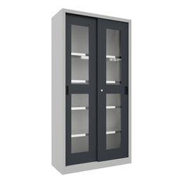 Schiebetürenschrank, Höhe 1950 mm, Sichtfenstertüren, BxT 1000 x 400 mm, mit 4 Fachböden, Tür anthrazit kaiserkraft