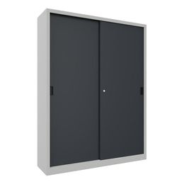 Schiebetürenschrank, Höhe 1950 mm, Vollblechtüren, BxT 1500 x 400 mm, mit Trennwand und 2 x 4 Fachböden, Tür anthrazit kaiserkraft