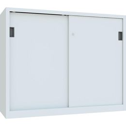 Schwerlast-Schiebetürenschrank, Höhe 1200 mm, Vollblechtüren, BxT 1500 x 500 mm, mit Trennwand und 2 x 2 Fachböden, Tür lichtgrau kaiserkraft
