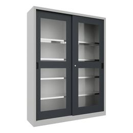 Schiebetürenschrank, Höhe 1950 mm, Sichtfenstertüren, BxT 1500 x 400 mm, mit Trennwand und 2 x 4 Fachböden, Tür anthrazit kaiserkraft