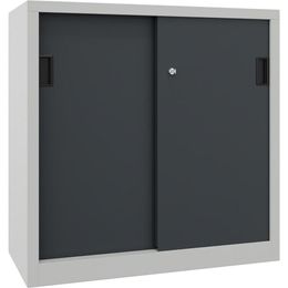 Schiebetürenschrank, Höhe 1000 mm, Vollblechtüren, BxT 1000 x 400 mm, mit 2 Fachböden, Tür anthrazit kaiserkraft