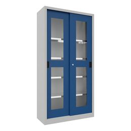 Schiebetürenschrank, Höhe 1950 mm, Sichtfenstertüren, BxT 1000 x 400 mm, mit 4 Fachböden, Tür enzianblau kaiserkraft