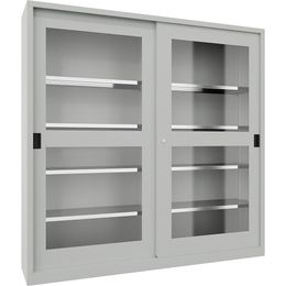 Schiebetürenschrank, Höhe 1950 mm, Sichtfenstertüren, BxT 2000 x 400 mm, mit Trennwand und 2 x 4 Fachböden, Tür lichtgrau kaiserkraft