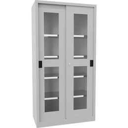 Schiebetürenschrank, Höhe 1950 mm, Sichtfenstertüren, BxT 1000 x 500 mm, mit 4 Fachböden, Tür lichtgrau kaiserkraft