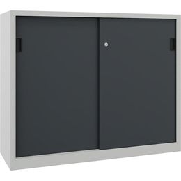 Pavoy Schiebetürenschrank, Höhe 1200 mm, Vollblechtüren, BxT 1500 x 500 mm, mit Trennwand und 2 x 2 Fachböden, Tür anthrazit