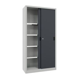 Schiebetürenschrank, Höhe 1950 mm, Vollblechtüren, BxT 1000 x 400 mm, mit 4 Fachböden, Tür anthrazit kaiserkraft