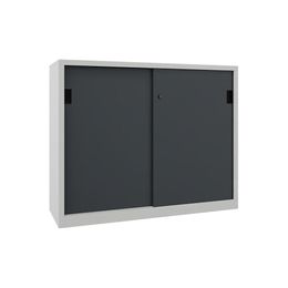 Schwerlast-Schiebetürenschrank, Höhe 1200 mm, Vollblechtüren, BxT 1500 x 500 mm, mit Trennwand und 2 x 2 Fachböden, Tür anthrazit kaiserkraft