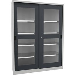 Schiebetürenschrank, Höhe 1950 mm, Sichtfenstertüren, BxT 1500 x 600 mm, mit Trennwand und 2 x 4 Fachböden, Tür anthrazit kaiserkraft