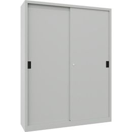 Schiebetürenschrank, Höhe 1950 mm, Vollblechtüren, BxT 1500 x 400 mm, mit Trennwand und 2 x 4 Fachböden, Tür lichtgrau kaiserkraft
