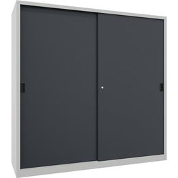Schwerlast-Schiebetürenschrank, Höhe 1950 mm, Vollblechtüren, BxT 2000 x 600 mm, mit Trennwand und 2 x 4 Fachböden, Tür anthrazit kaiserkraft