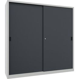 Schwerlast-Schiebetürenschrank, Höhe 1950 mm, Vollblechtüren, BxT 2000 x 500 mm, mit Trennwand und 2 x 4 Fachböden, Tür anthrazit kaiserkraft