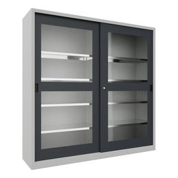 Schiebetürenschrank, Höhe 1950 mm, Sichtfenstertüren, BxT 2000 x 500 mm, mit Trennwand und 2 x 4 Fachböden, Tür anthrazit kaiserkraft