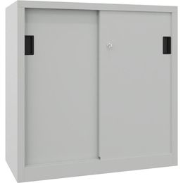 Schiebetürenschrank, Höhe 1000 mm, Vollblechtüren, BxT 1000 x 400 mm, mit 2 Fachböden, Tür lichtgrau kaiserkraft