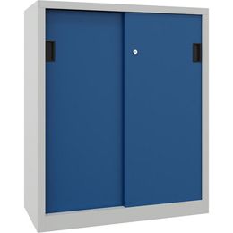 Schiebetürenschrank, Höhe 1200 mm, Vollblechtüren, BxT 1000 x 400 mm, mit 2 Fachböden, Tür enzianblau kaiserkraft