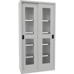 Schiebetürenschrank, Höhe 1950 mm, Sichtfenstertüren, BxT 1000 x 400 mm, mit 4 Fachböden, Tür lichtgrau kaiserkraft
