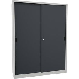 Schiebetürenschrank, Höhe 1950 mm, Vollblechtüren, BxT 1500 x 500 mm, mit Trennwand und 2 x 4 Fachböden, Tür anthrazit kaiserkraft
