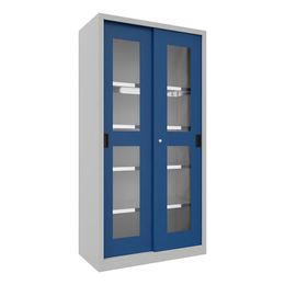 Schiebetürenschrank, Höhe 1950 mm, Sichtfenstertüren, BxT 1000 x 500 mm, mit 4 Fachböden, Tür enzianblau kaiserkraft