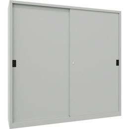 Schiebetürenschrank, Höhe 1950 mm, Vollblechtüren, BxT 2000 x 500 mm, mit Trennwand und 2 x 4 Fachböden, Tür lichtgrau kaiserkraft