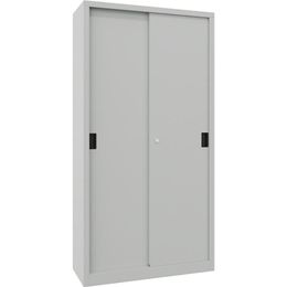 Schiebetürenschrank, Höhe 1950 mm, Vollblechtüren, BxT 1000 x 400 mm, mit 4 Fachböden, Tür lichtgrau kaiserkraft