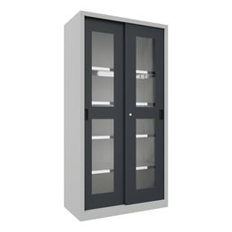 Schiebetürenschrank, Höhe 1950 mm, Sichtfenstertüren, BxT 1000 x 500 mm, mit 4 Fachböden, Tür anthrazit kaiserkraft