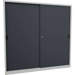 Schiebetürenschrank, Höhe 1950 mm, Vollblechtüren, BxT 2000 x 500 mm, mit Trennwand und 2 x 4 Fachböden, Tür anthrazit kaiserkraft