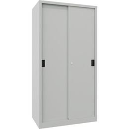 Schiebetürenschrank, Höhe 1950 mm, Vollblechtüren, BxT 1000 x 600 mm, mit 4 Fachböden, Tür lichtgrau kaiserkraft