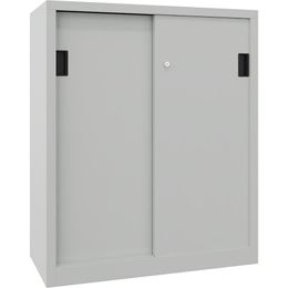Schiebetürenschrank, Höhe 1200 mm, Vollblechtüren, BxT 1000 x 500 mm, mit 2 Fachböden, Tür lichtgrau kaiserkraft