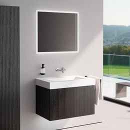 neoro n50 stripes Unterschrank B: 80 cm mit 1 Auszug, eiche schwarz profiliert, mit Spiegel, Waschtisch area, BN0158WM+BN0487BBO+BN0003MI,