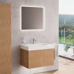 neoro n50 stripes Unterschrank B: 80 cm mit 1 Auszug, eiche profiliert, mit Spiegel, Waschtisch area, BN0153WM+BN0482BPO+BN0003MI,