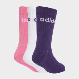 Funktionssocken adidas Performance "LIN KIDS CRW 3P", Kinder, Gr. 28-30, weiß (weiß, pnkfus, aurplu), Obermaterial: 65% Baumwolle, 31% Polyester, 4% Elasthan, Socken