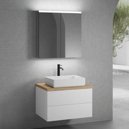 neoro n50 Unterschrank B: 80 cm mit 2 Auszügen, Waschtisch B: 58 cm weiß matt, mit Spiegelschrank,, BN0065WM+BN0422WM+BN0402W1+BN0473MI,