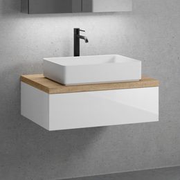 neoro n50 Unterschrank B: 80 cm mit 1 Auszug, Waschtisch B: 58 cm weiß matt,, BN0065WM+BN0412WH+BN0402W1,
