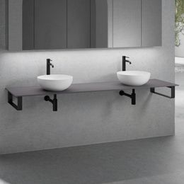 neoro n50 Slim-Konsolenplatte B: 200 cm mit 2 Waschtischen &Oslash; 40 cm wei&szlig; matt,, 2#BN0064WM+BN0406GR+BN0507BM+2#BN000005+2#BN000002,