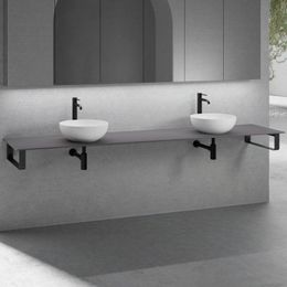 neoro n50 Slim-Konsolenplatte B: 240 cm mit 2 Waschtischen &Oslash; 40 cm wei&szlig; matt,, 2#BN0064WM+BN0407GR+BN0509BM+2#BN000005+3#BN000002,