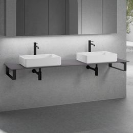 neoro n50 Slim-Konsolenplatte B: 200 cm mit 2 Waschtischen B: 58 cm wei&szlig; matt,, 2#BN0065WM+BN0406GR+BN0507BM+2#BN000005+2#BN000002,