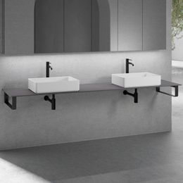 neoro n50 Slim-Konsolenplatte B: 240 cm mit 2 Waschtischen B: 58 cm wei&szlig; matt,, 2#BN0065WM+BN0407GR+BN0509BM+2#BN000005+3#BN000002,